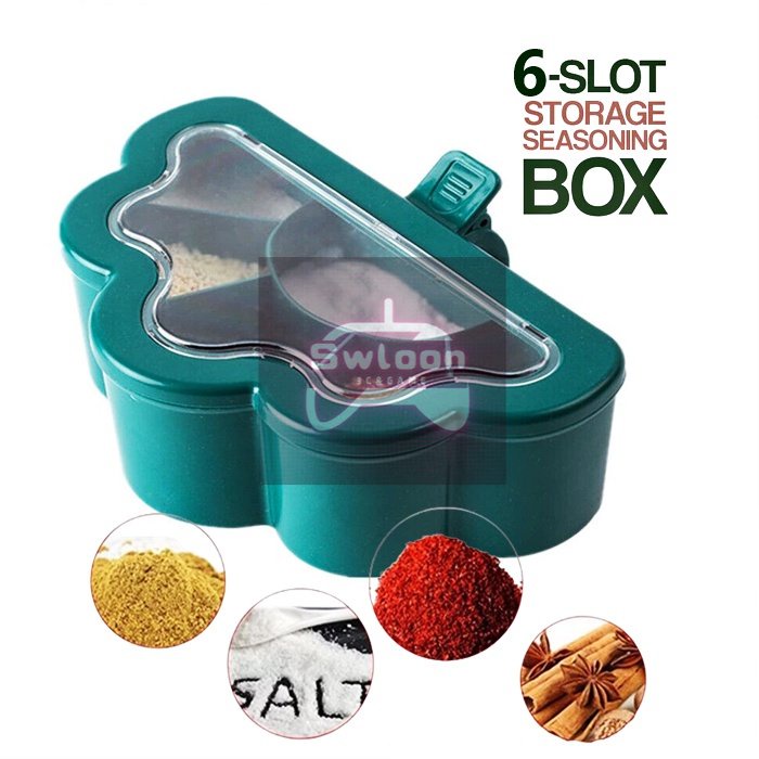 Six Compartment Seasoning Box Set Plastic Spice Box Kitchen Condiment ...