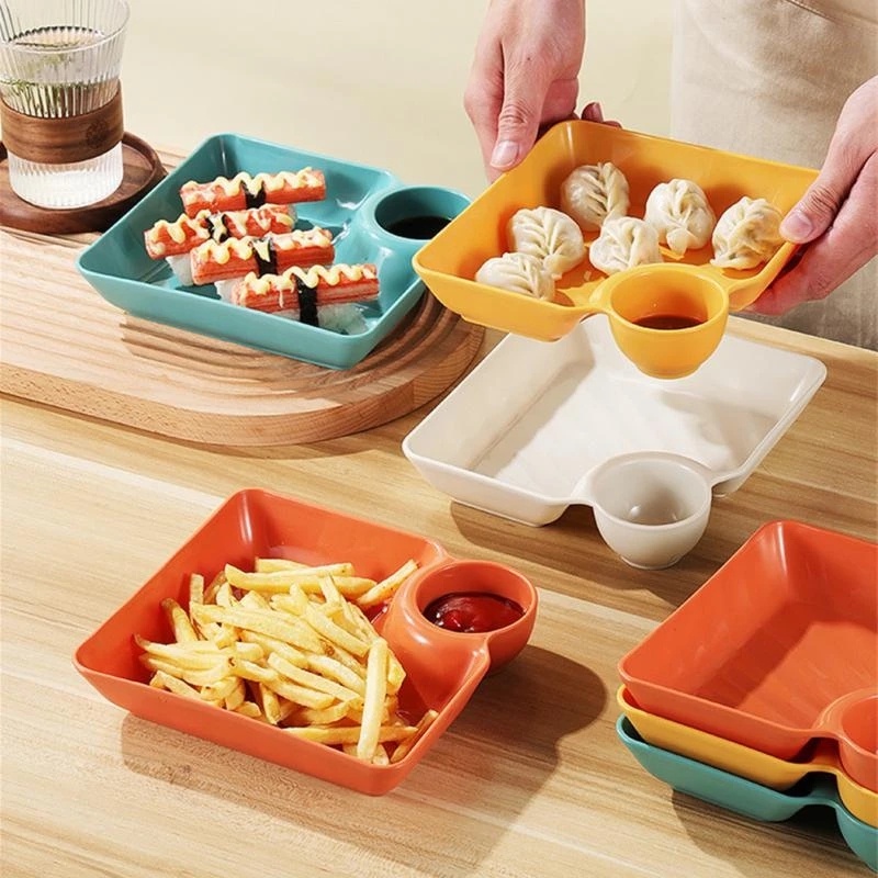 Plastic Divided Snack Serving Plate Reusable Dipping Sauce Tray for ...