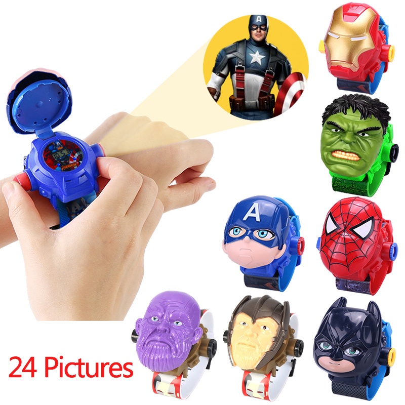 Boys Spiderman Iron Man Projection Watch Anime Figure Digital Flip ...