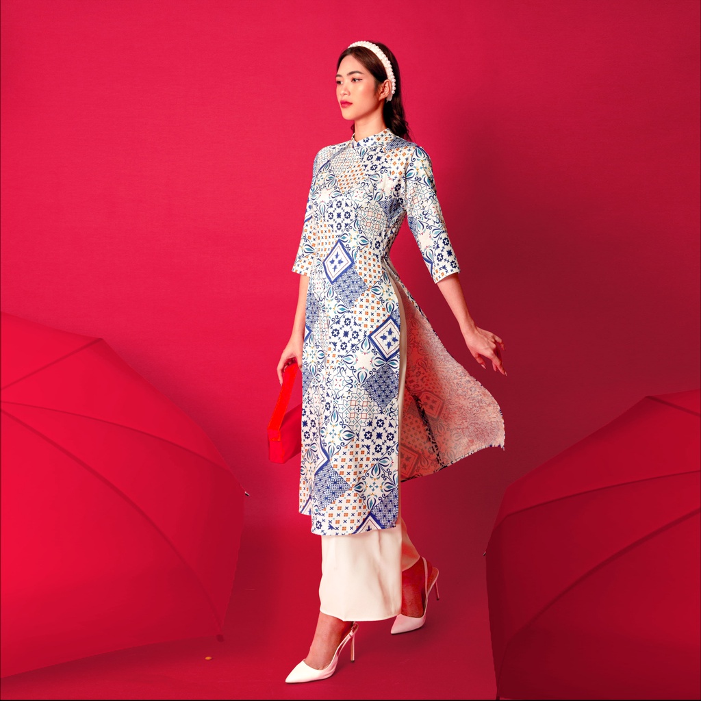 Katosa Women's Innovative Damask Ao Dai, Loose Sleeves, White ...