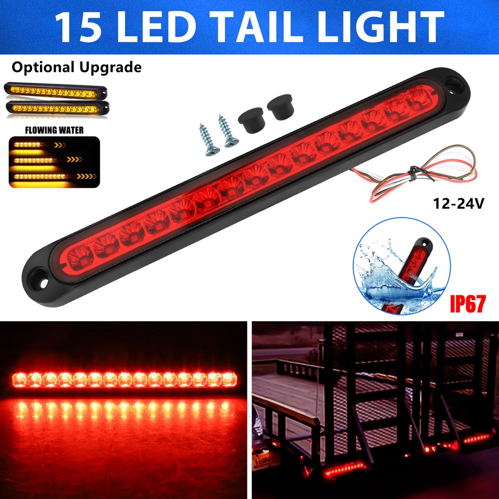 2PC 10inch Amber/Red LED Strip Truck Trailer Light Bar Tail Brake Strip ...
