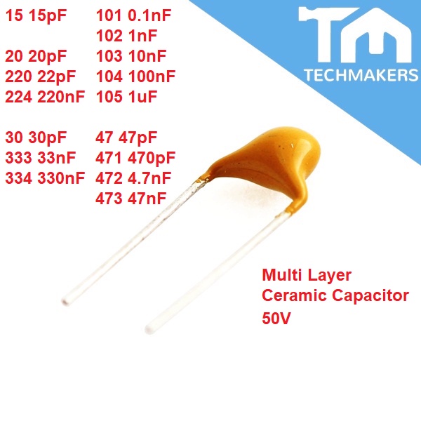 10pc of Multi Layer Monolithic Ceramic Capacitor 50V 15 20 220 224 225 ...