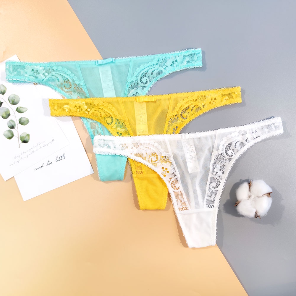 3pcs Sexy Womens Panties Thongs Lace Underwear Female Perspective