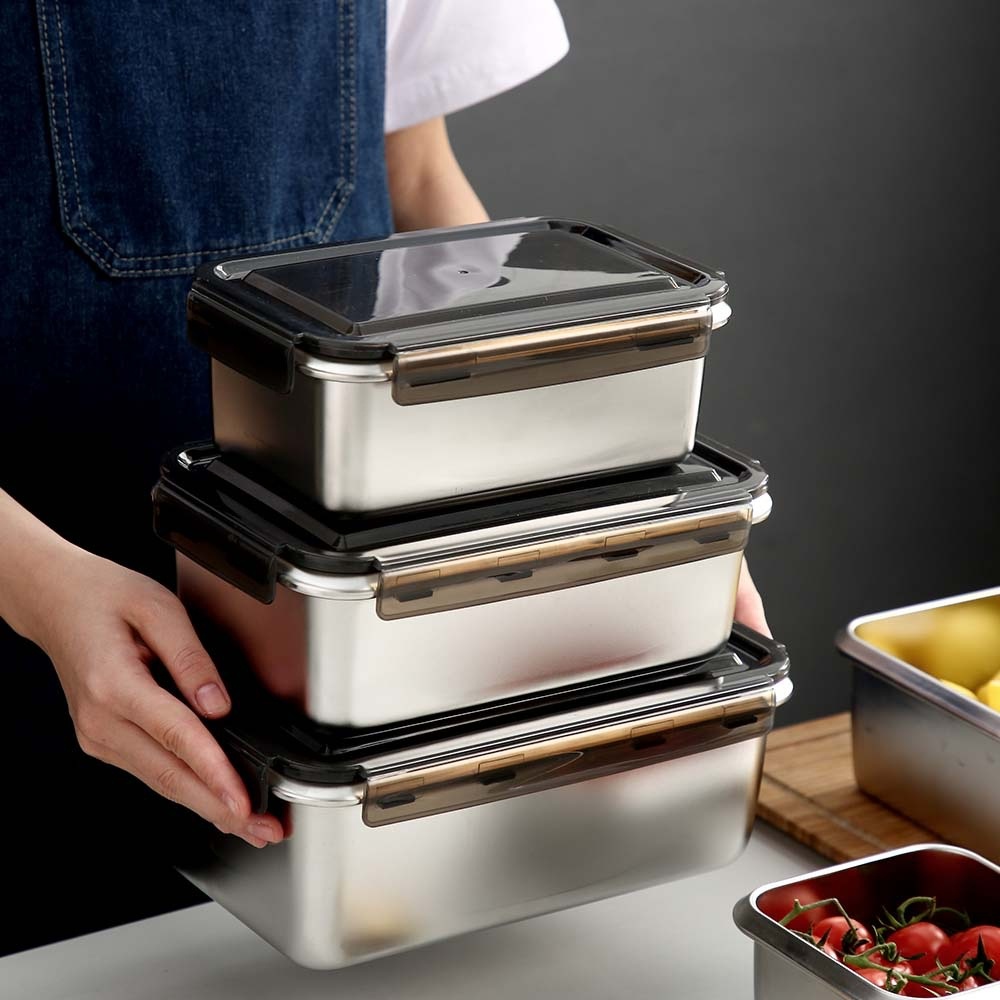 304 Stainless Steel Large Storage Box Food Container Lunch Box Prevent ...