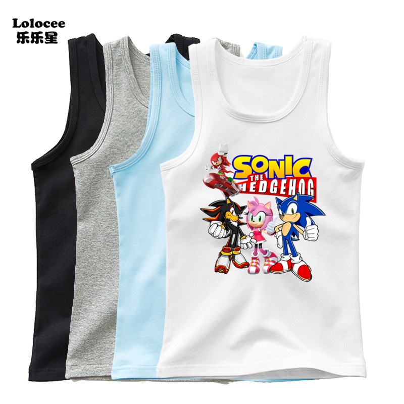 Sonic The Hedgehog Cartoon Beachwear Clothes 3-14y Boy Girl Vest Cotton Singlet Summer Cool Tank ...