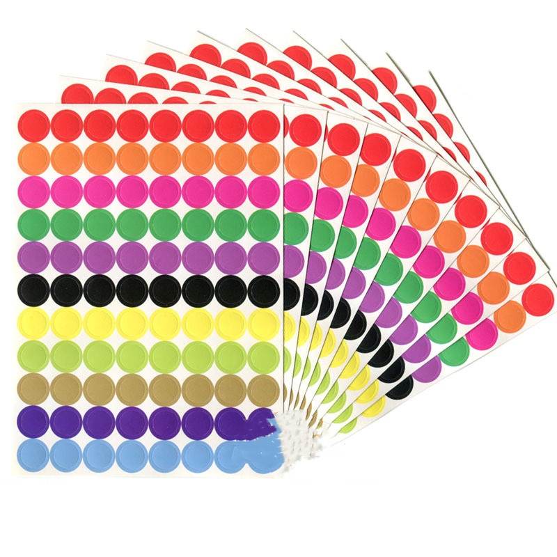 880Pcs/10 Sheet Round Spot Circles Sealing Stiker Paper Labels Coloured ...