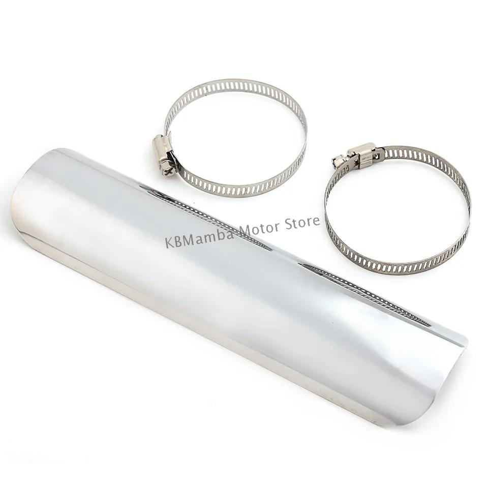 Chrome Motorcycle Curved Exhaust Muffler Pipe Heat Shield Cover Guard ...