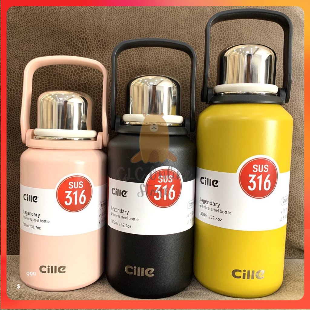⭐ Cille 900ml/1200ml/1500ml 316 Stainless Steel Vacuum Flask Thermos Water Bottle Double Wall ...