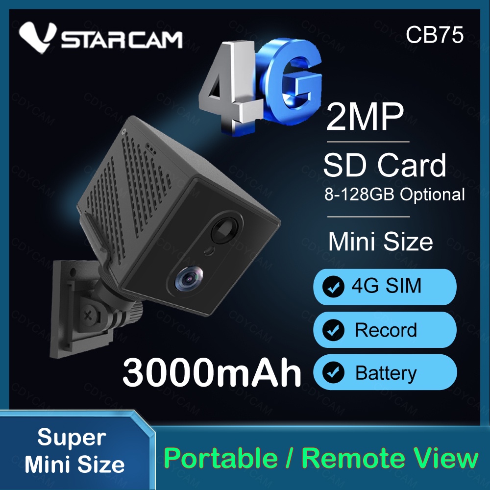 Vstarcam CB75 4G Sim Card Wireless Network Security Mini Camera 2MP HD Rechargeable 3000mAh ...
