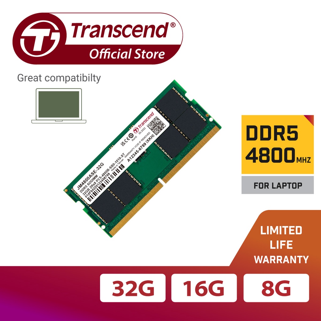 Transcend JetRam DDR5 4800MHz Notebook Memory RAM (8GB/16GB/32GB ...