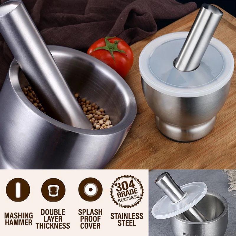 Stainless Steel Mortar and Pestle Kitchen Garlic Pugging Pot Spice ...