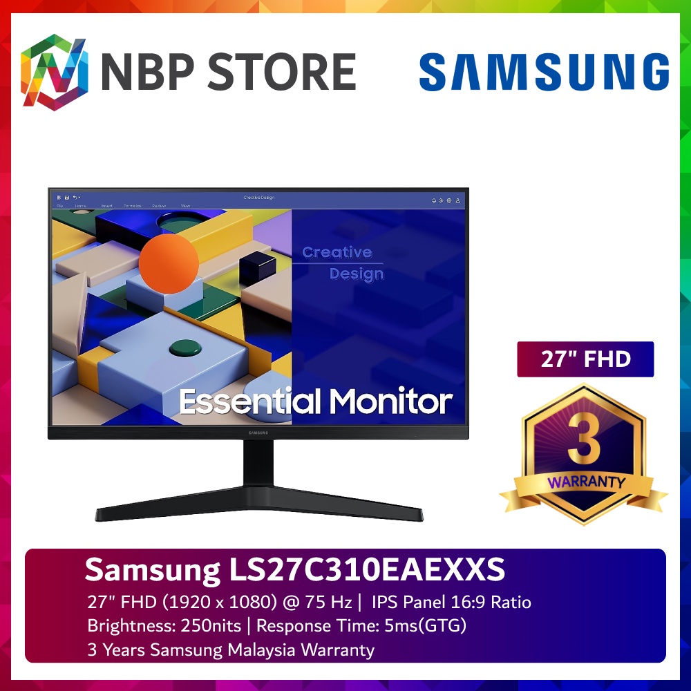 Samsung LS27C310EAEXXS 27" FHD IPS 75Hz FreeSync Borderless Monitor ...