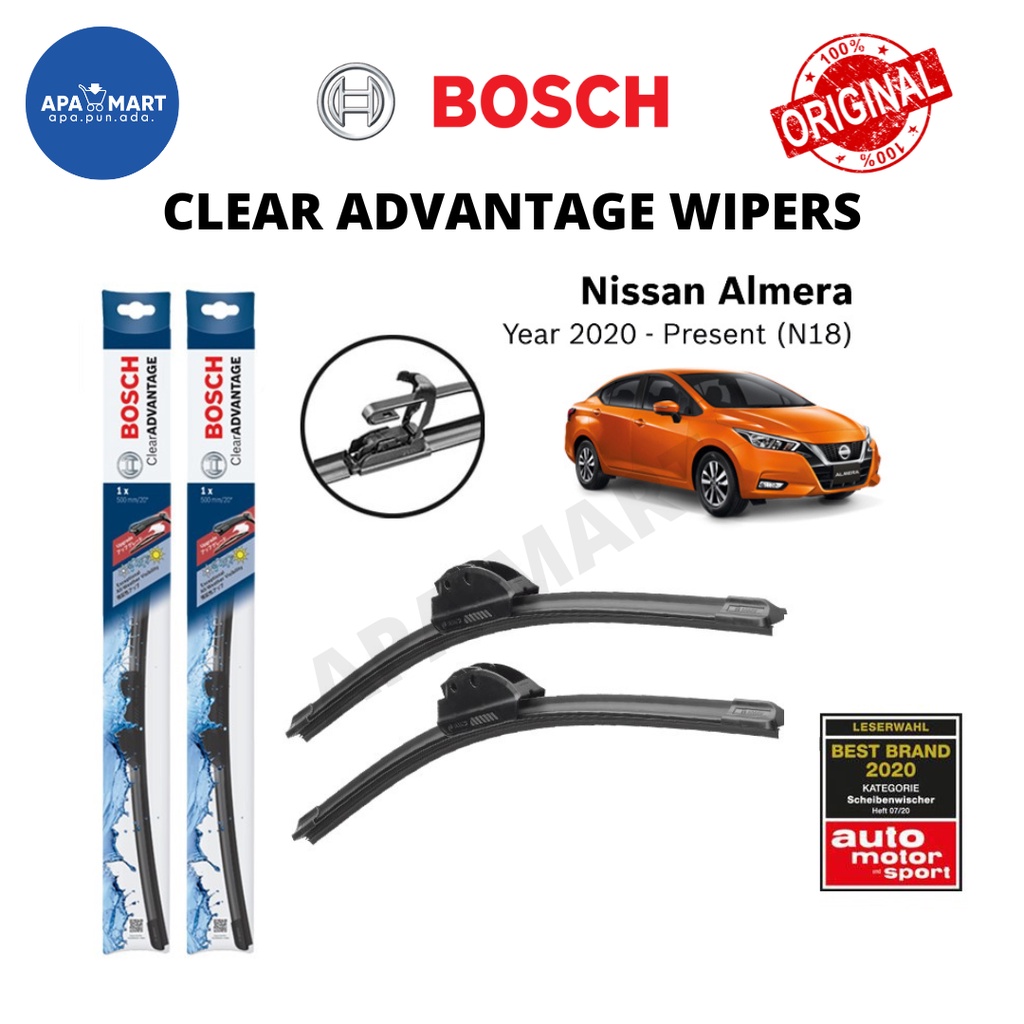 Genuine Bosch Clear Advantage U Hook Wiper Set for Nissan Almera N18 (Year 2020-Present) (BCA26 ...