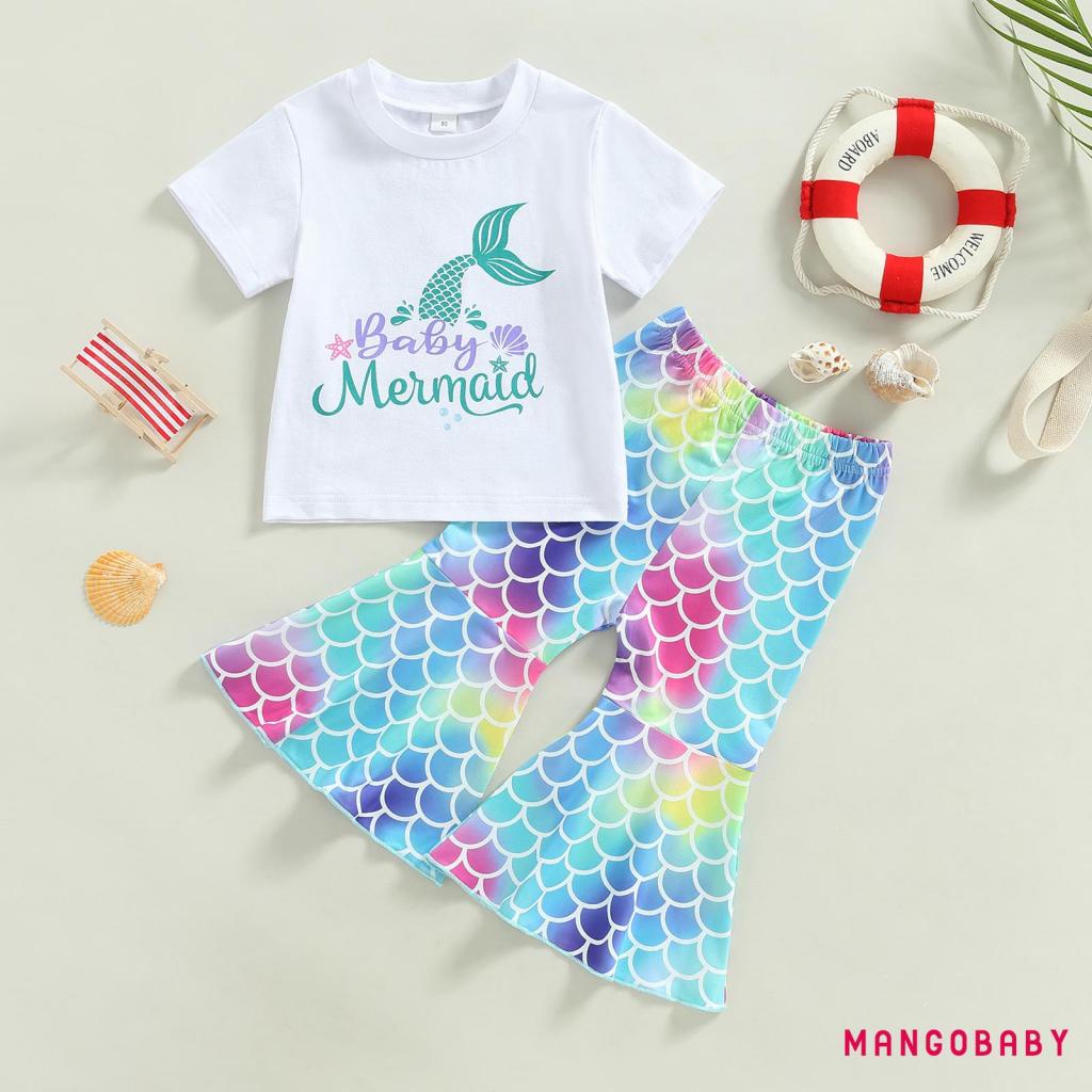 MANGO-Toddler Girls Clothes, Short Sleeve Round Neck Mermaid Tail Tops ...