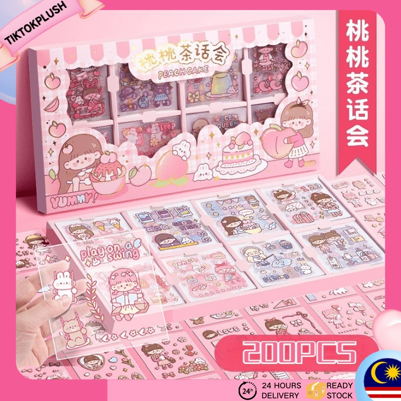 READY⭐ 200PCS/Set Cute Stickers Box Waterproof Sticker Gift Box Planner ...
