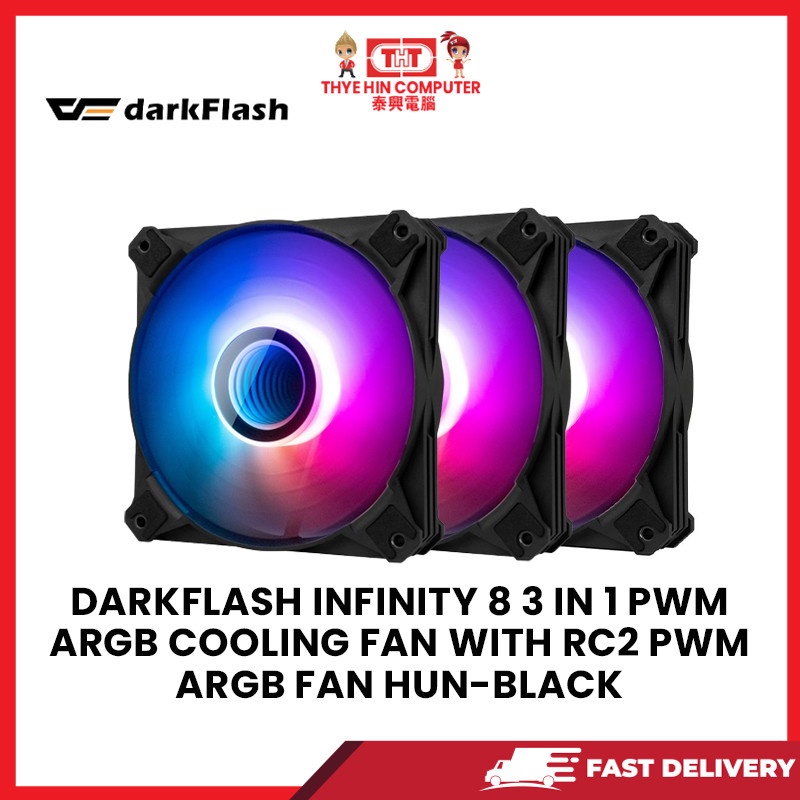 DARKFLASH INFINITY 8 3 IN 1 PWM ARGB COOLING FAN WITH RC2 PWM ARGB FAN ...
