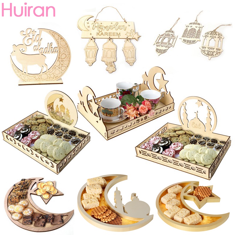 Huiran Ramadan Decoration Wooden Tray Makanan Eid Mubarak Table ...