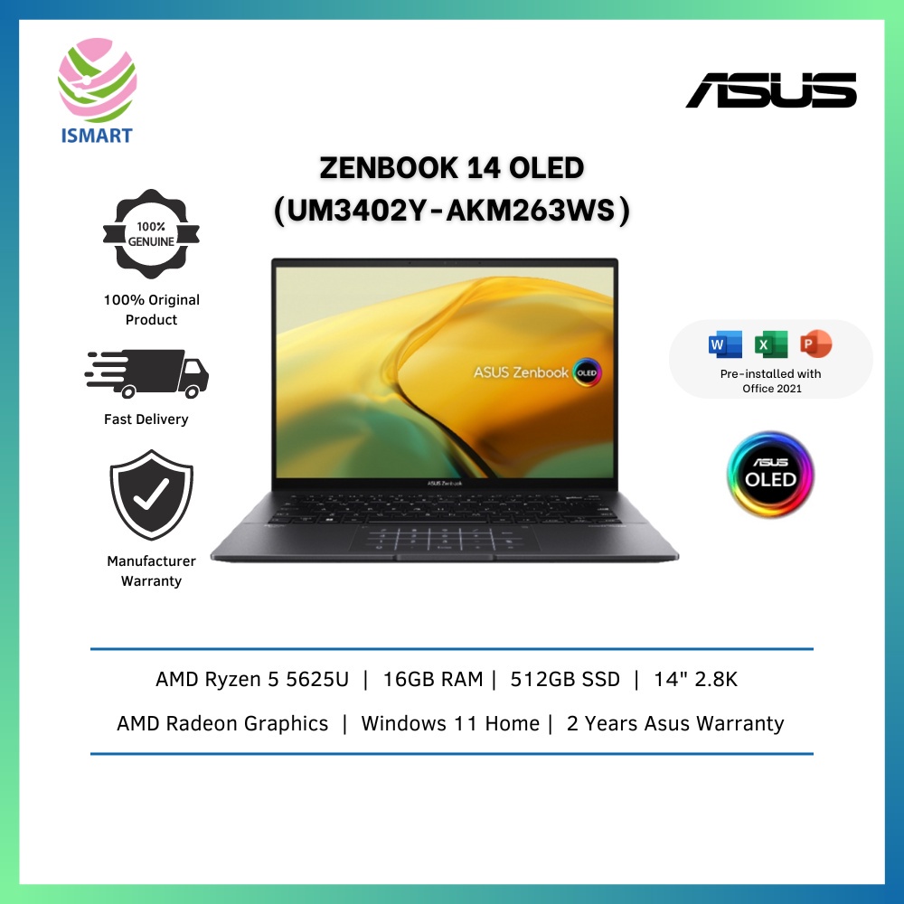 Asus Laptop Zenbook 14 Oled Um3402y Akm263ws 14 2 8k Jade Black