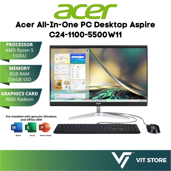 Acer Aspire All-In-One Desktop PC C24-1100-5300W11, 5500W11(AMD Ryzen 3 ...