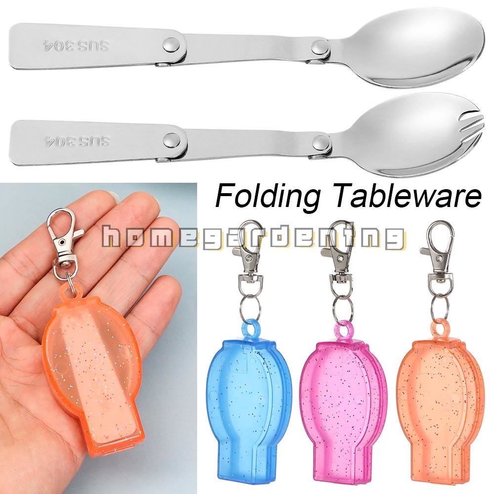 Outdoor Folding Travel Camping Utensil Stainless Pocket Spoon Fork ...