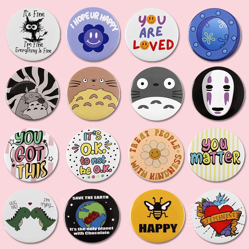 44mm Tinplate Pins Soft Button Brooches Anime Totoro Brooch Creative ...