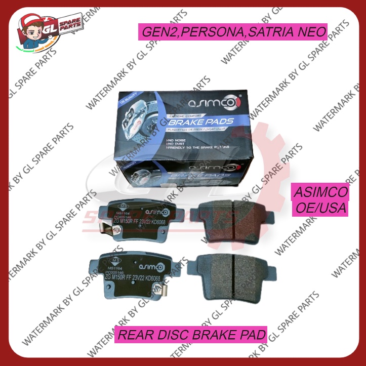 PROTON GEN2 PERSONA SATRIA NEO REAR DISC BRAKE PAD OE USA BRAND ASIMCO ...