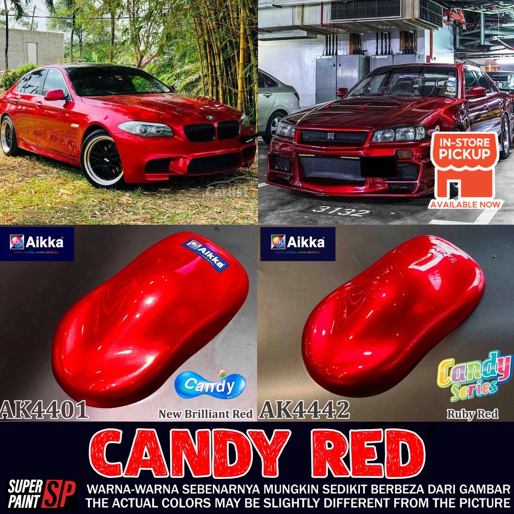 [ Candy Red ] Aikka AK4401 / AK4442 Candy Series Merah Candy Brilliant Red Cat Kereta Motor ...