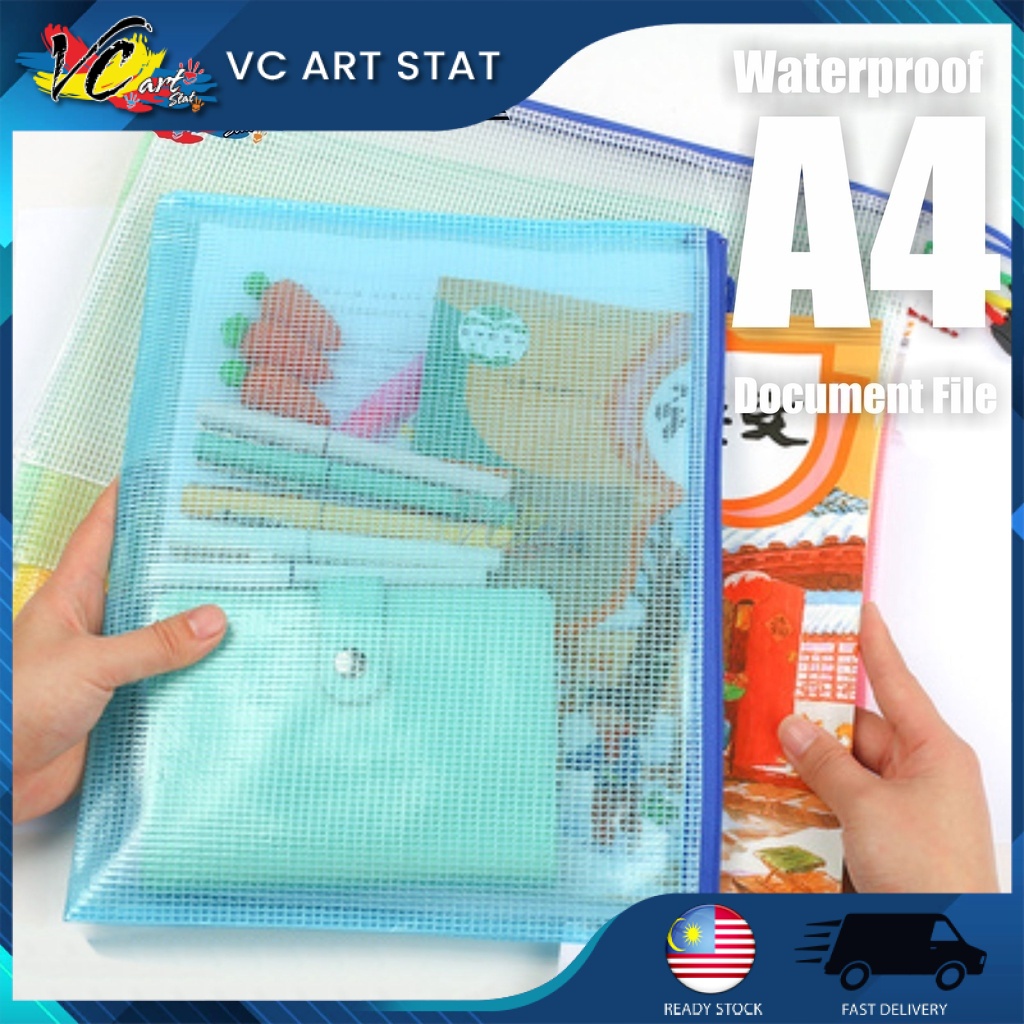 VC Art File Bag A4 Grid Bag Transparent Thickened File Zipper Bag ...