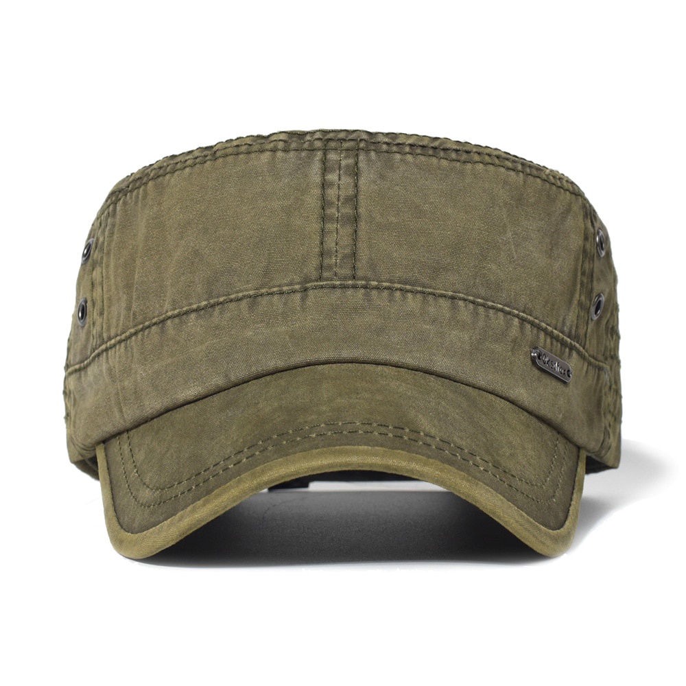 Washed Cotton Cap Men's Cadet Cap Unique Design Retro Flat Top Hat ...