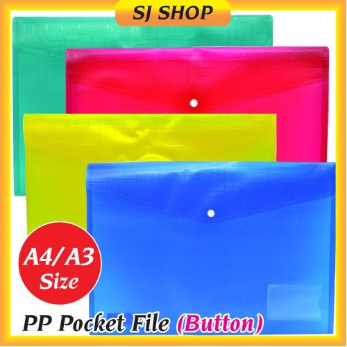 PP Pocket File with Button | A4 and A3 | Button Pocket File / Poket ...