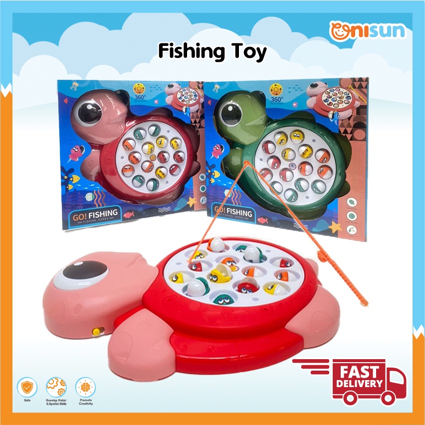Kids Boy Otto-Fishing Musical Rotating Game with 3 Rods and 15pcs Fish ...