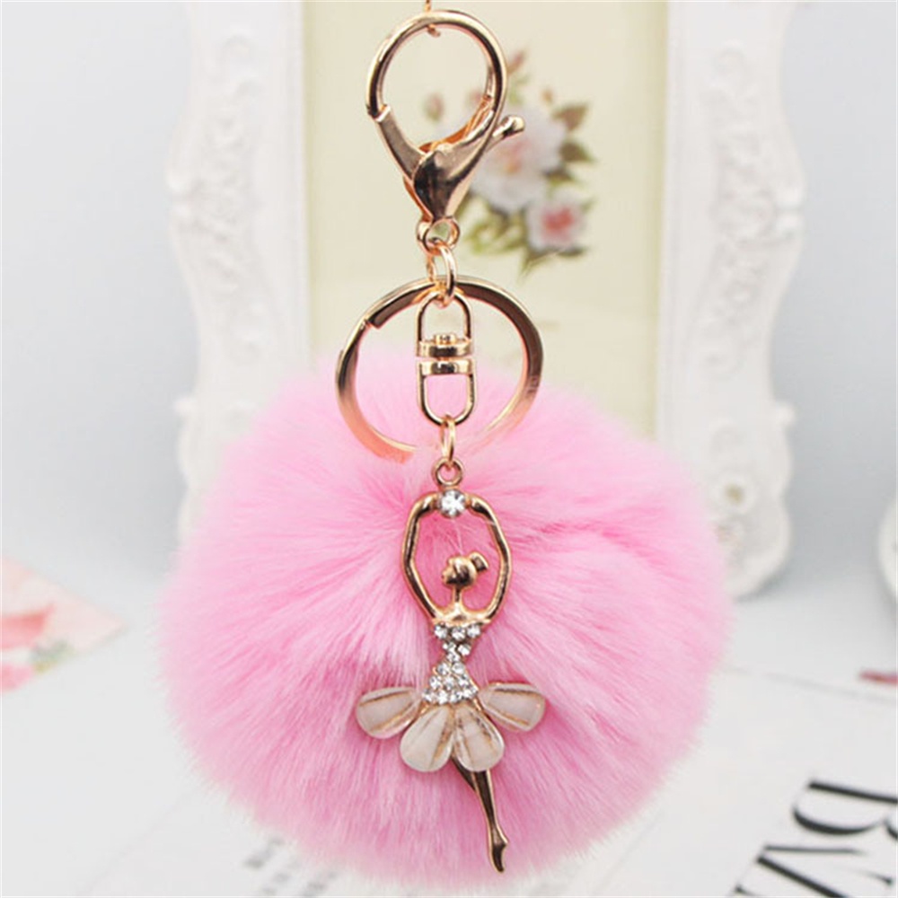 Cute Hairball Keychain Fashion Rhinestone Ballet Girl Keyring For Women ...