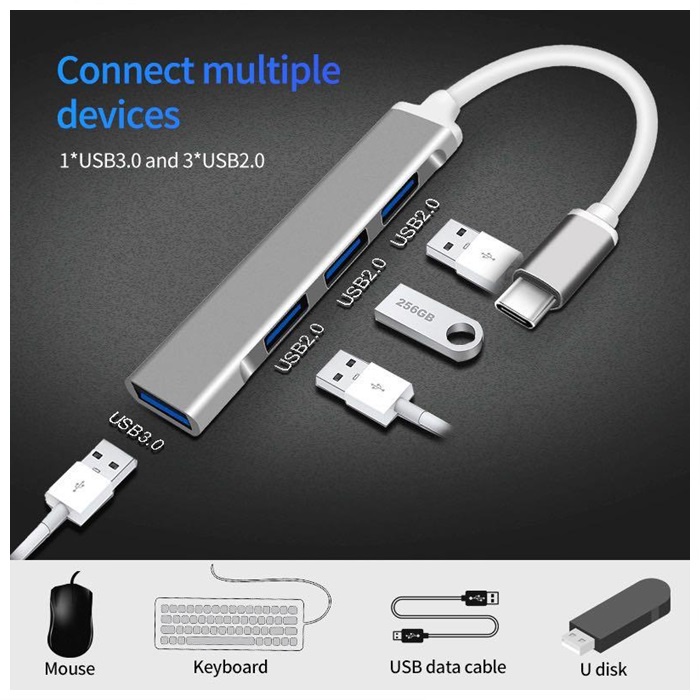 4-in-1 OTG adapter USB 3.0 or Type C hub aluminum multi-channel USB ...