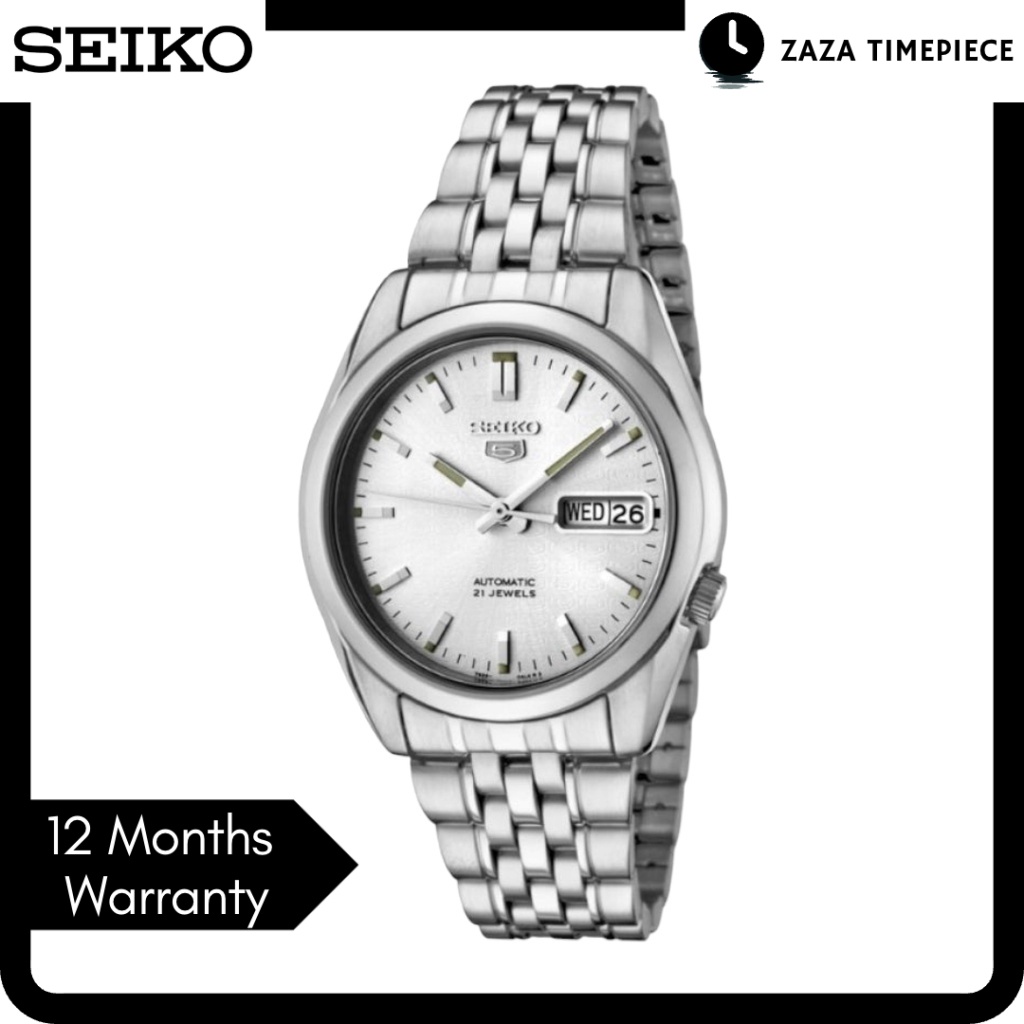 Seiko 5 Automatic SNK355K1 SNK355 See-Thru Back Case Silver Dial Men ...