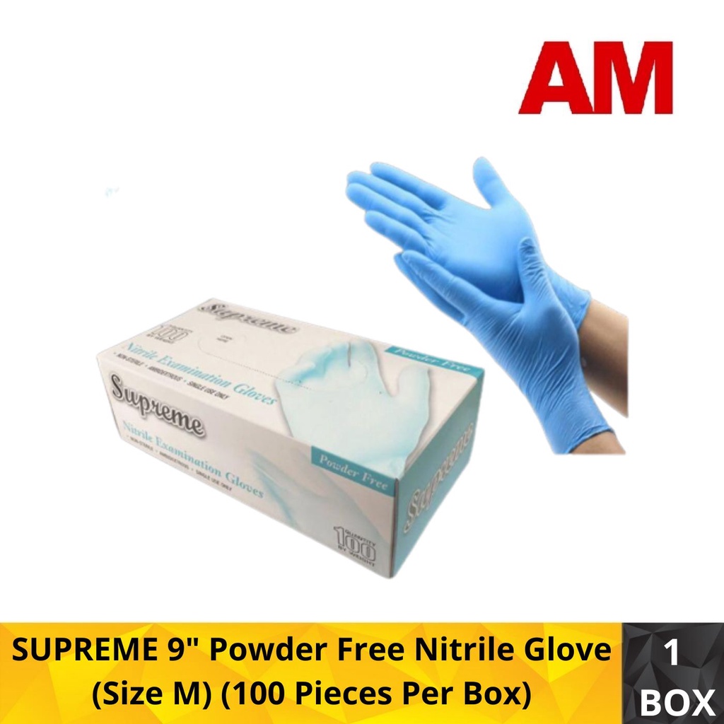SUPREME 9" Powder Free Nitrile Glove (Size M) (100 pieces per box ...