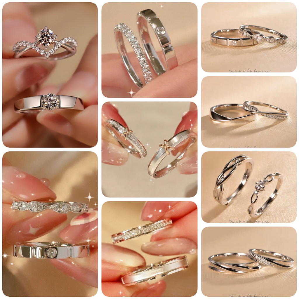 Moissanite Diamond Ring Couple Wedding Rings Silver Simulation Proposal ...