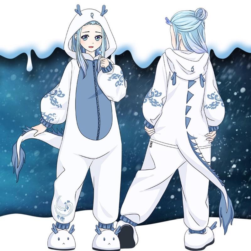 White Dragon Pajamas One-piece Suit Dinosaur Sleepwear New Year Clothes ...
