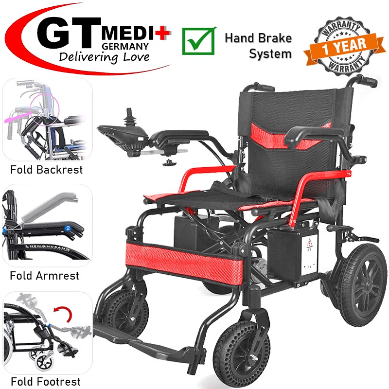 E00-29 GT MEDIT GERMANY Lightweight Electric Wheelchair Foldable Travel Transport Motor Wheel ...