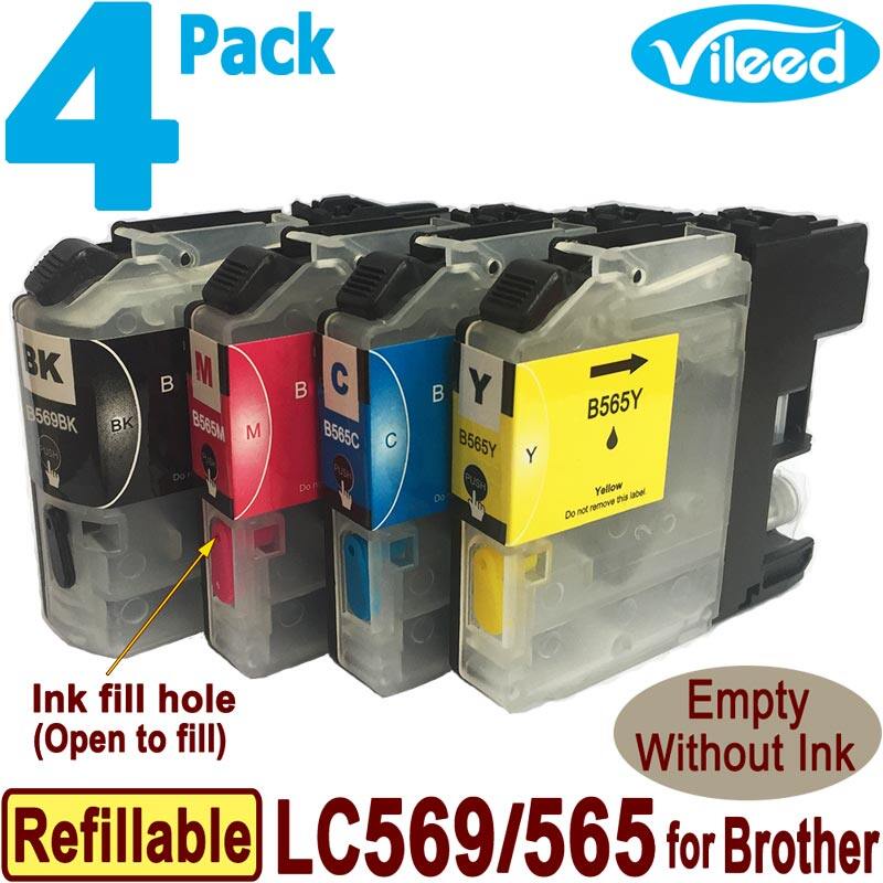 Vileed Lc569 Lc565 Refillable Cartridge Complete Lc569xl Lc565xl Compatible Brother Mfc-J3720 ...