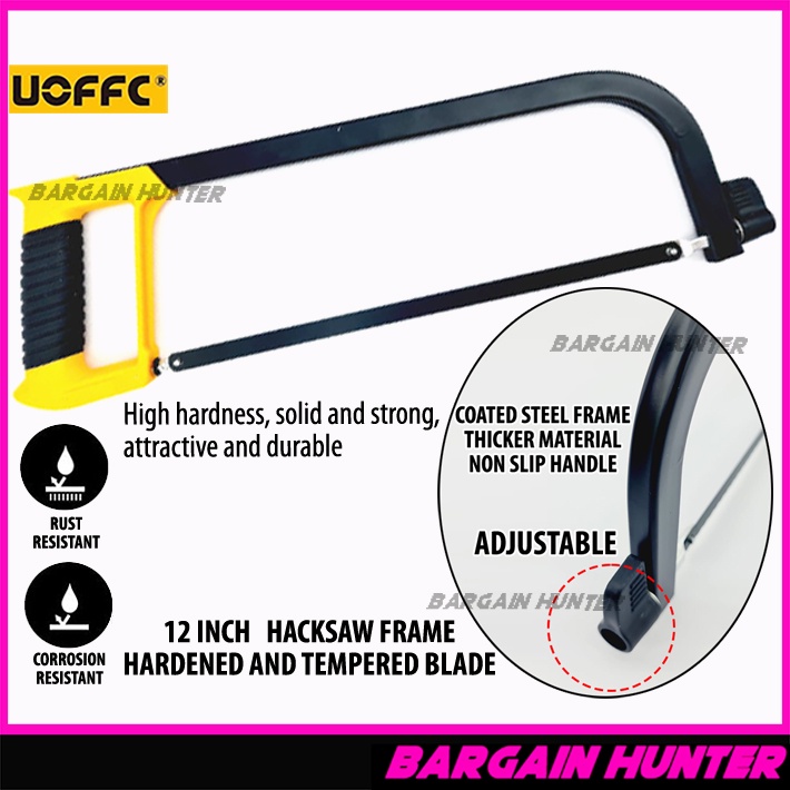 UOFFC 12 INCH Hacksaw Frame Metal Hand Saw Gergaji Besi Gergaji Pvc ...