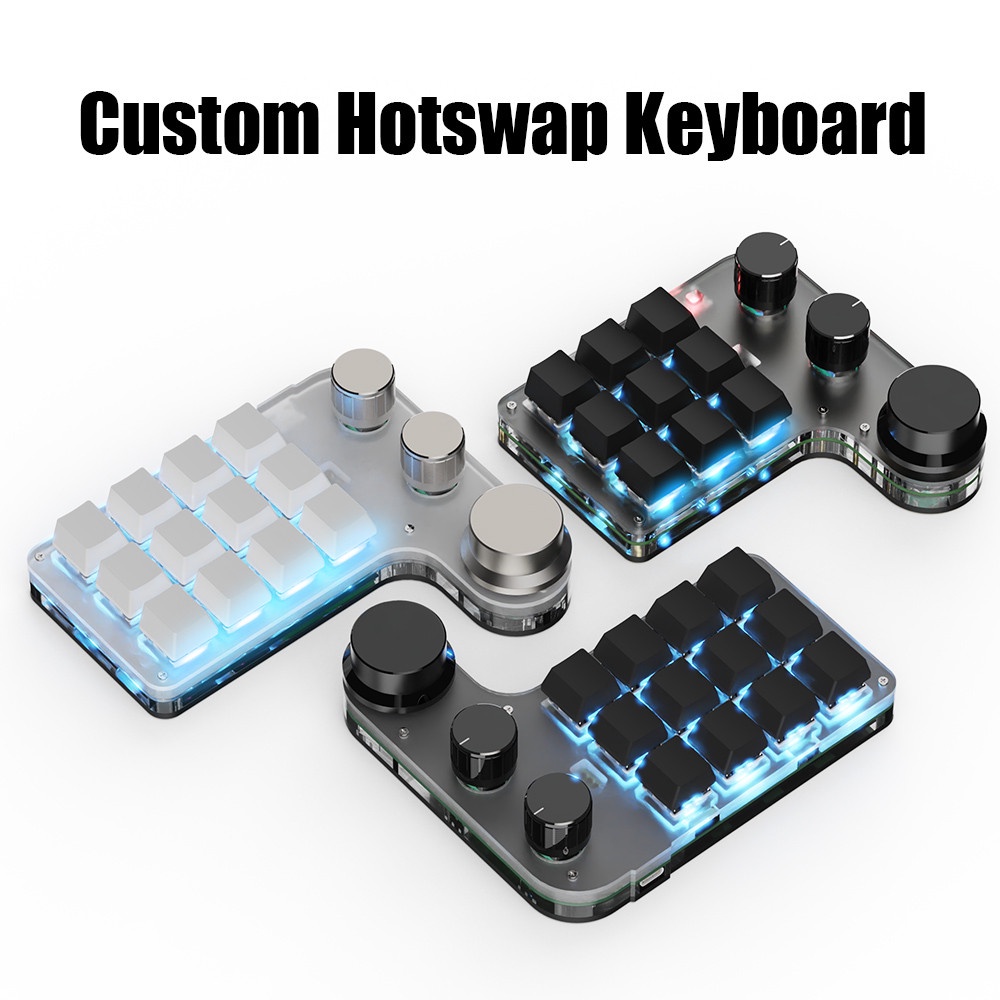Custom Macro Keyboard Hot Swap Mini 9 Keys 3 Knob RGB Program 18 Characters Wirelesss BT ...