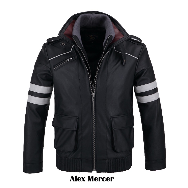 Double Collars!Game Prototype Alex Mercer PU Leather Jacket Winter Coat ...