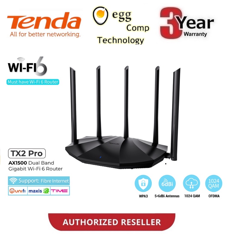 TENDA TX2 PRO AX1500 DUAL BAND GIGABIT QUAD-CORE WI-FI 6 WIRELESS ...