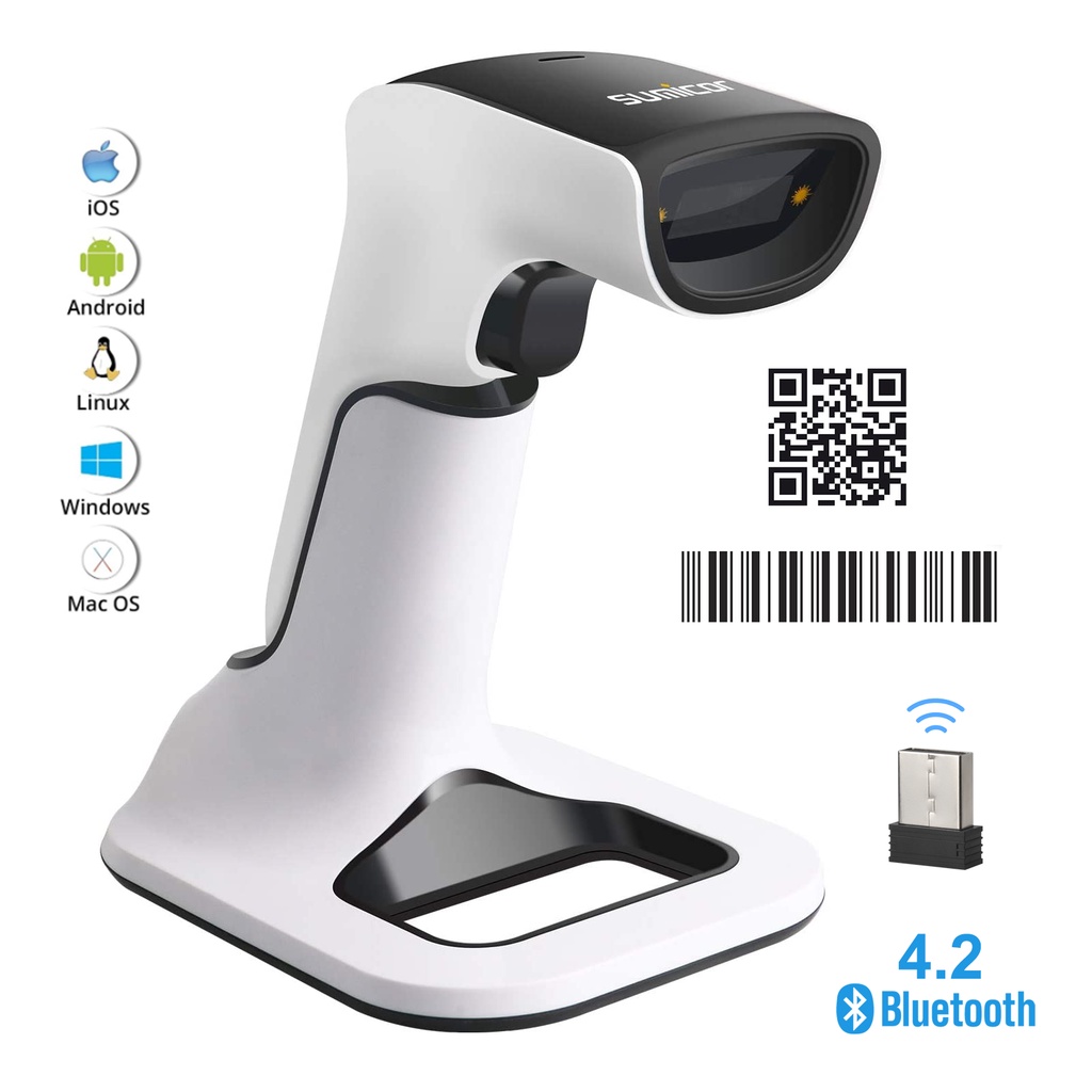 1D＆2D Bluetooth Wireless Barcode Scanner with Charging Stand, Cordless ...