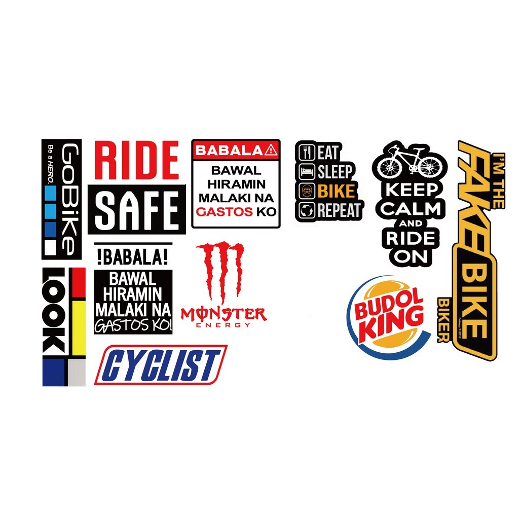 11PCS/SETS Bike Sticker Decoration Accessories CYCLIST BABALA RIDE SAFE ...