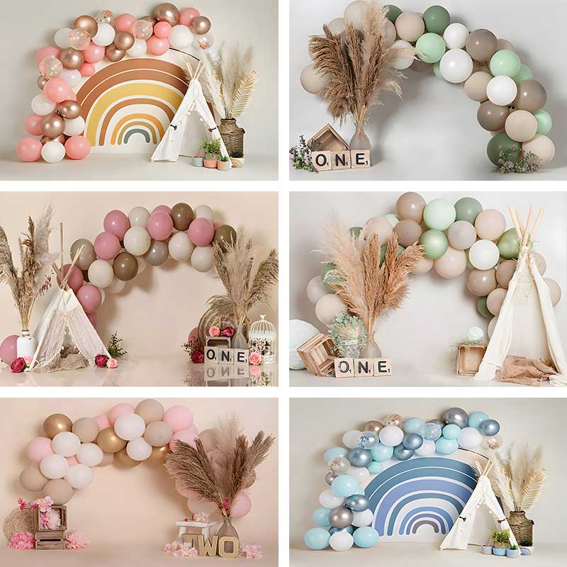 Photography Background Color Balloons Bohemian Boho Girl Boy 1st ...