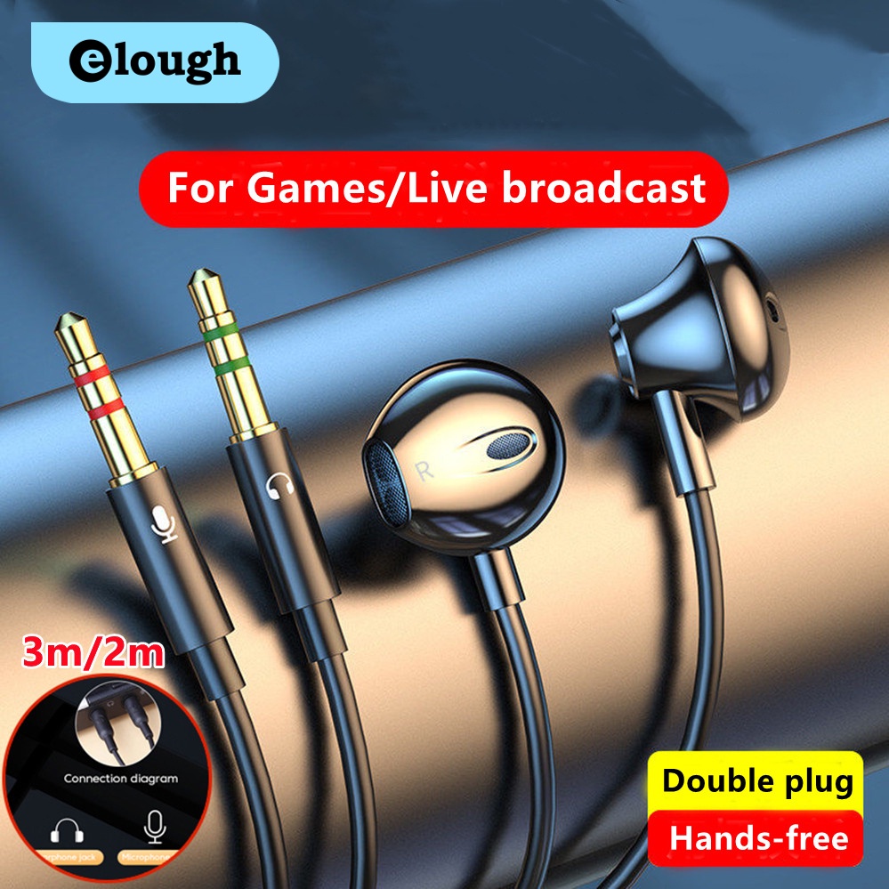 Elough Dual Plug Wired Earphones For Desktop Computer 2M/3M PC Earbuds ...