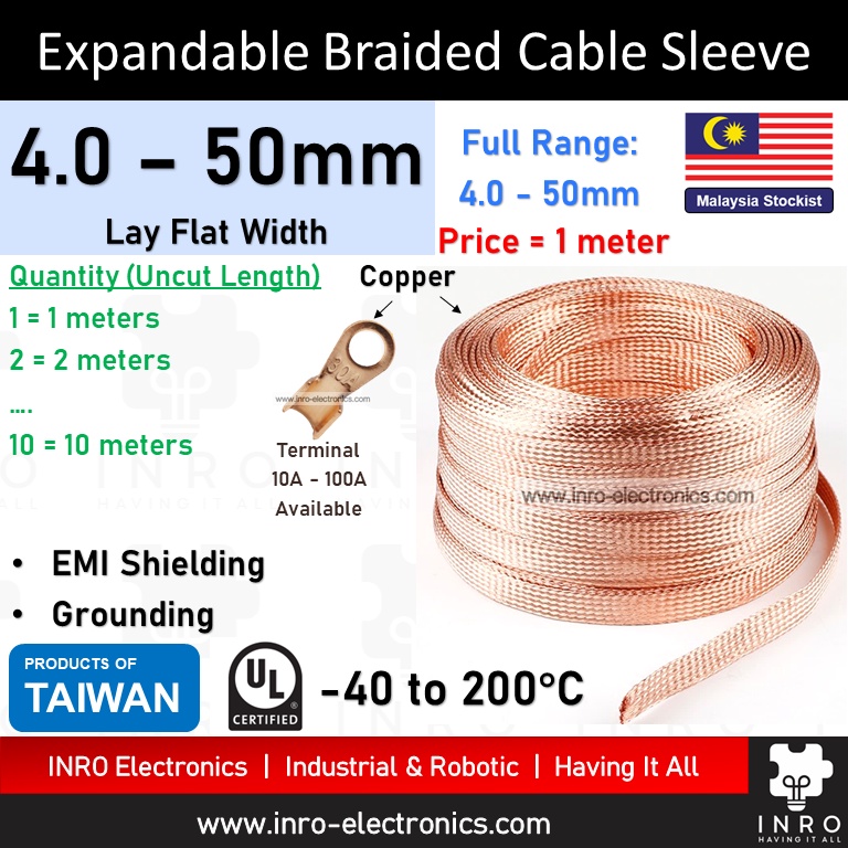 [1 meter] Copper Braided Expandable Braided Cable Sleeving Grounding ...