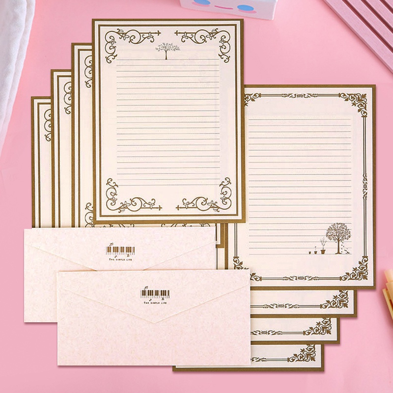 8 Sheets Romantic Bronzing Lace Kraft Letter Paper Creative Retro Blank ...