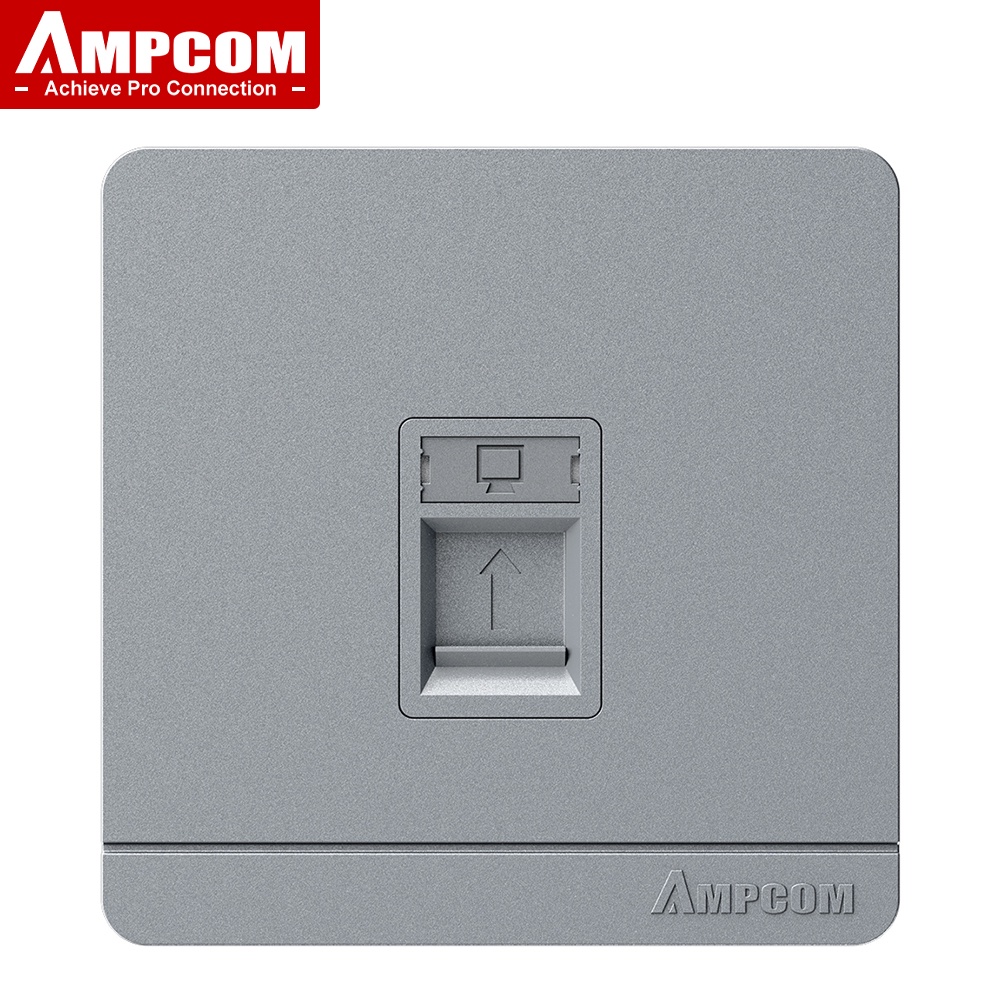AMPCOM Wall Faceplate Socket Grey Networking Socket Outlet Mount Panel ...